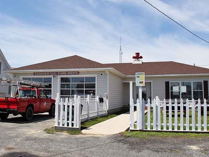 The volunteer fire department stands ready, because on an island, neighbors looking out for neighbors isn't optional.
