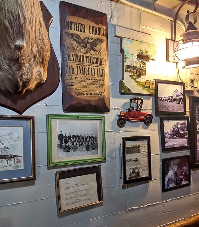 Historic photographs and memorabilia cover the walls, each piece telling stories of southwestern Indiana's past.