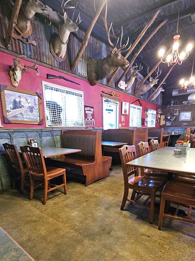 Trophy mounts watch over cozy booths where locals gather to share stories and satisfying meals together.