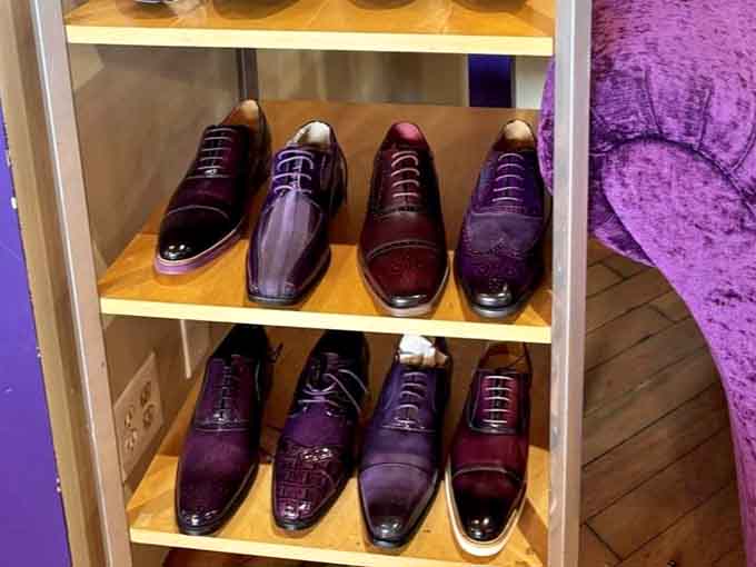 Dress shoes in deep burgundy and violet prove sophistication comes in every shade of this magnificent color.