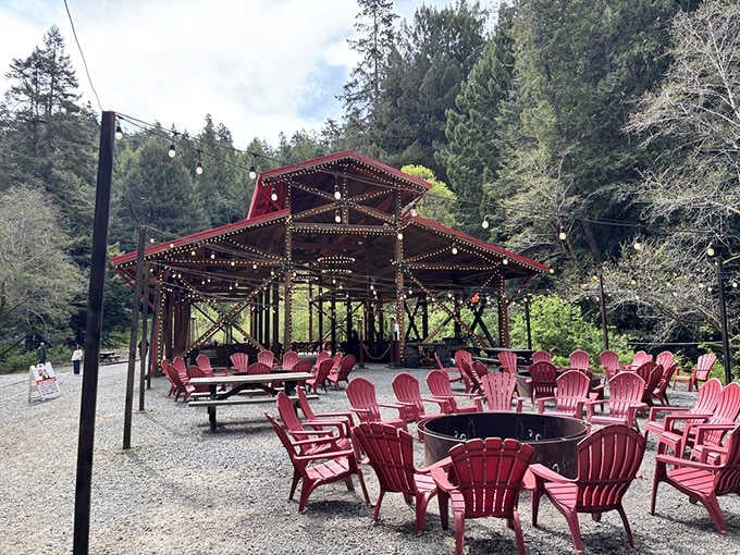 The covered pavilion at Glen Blair Junction provides the perfect forest gathering spot for your mid-journey break.