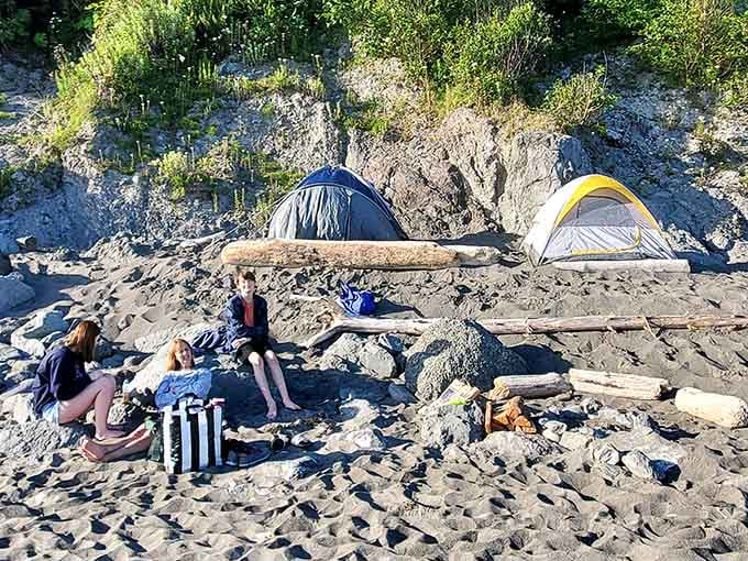 Camping here means falling asleep to waves and waking to waterfalls, which sounds pretty perfect.