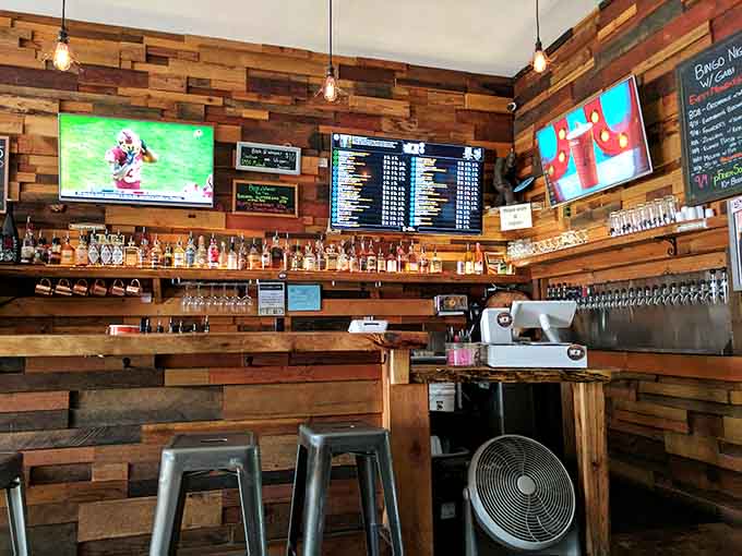 The full bar setup features enough taps and bottles to keep even the thirstiest Sasquatch satisfied all evening long.