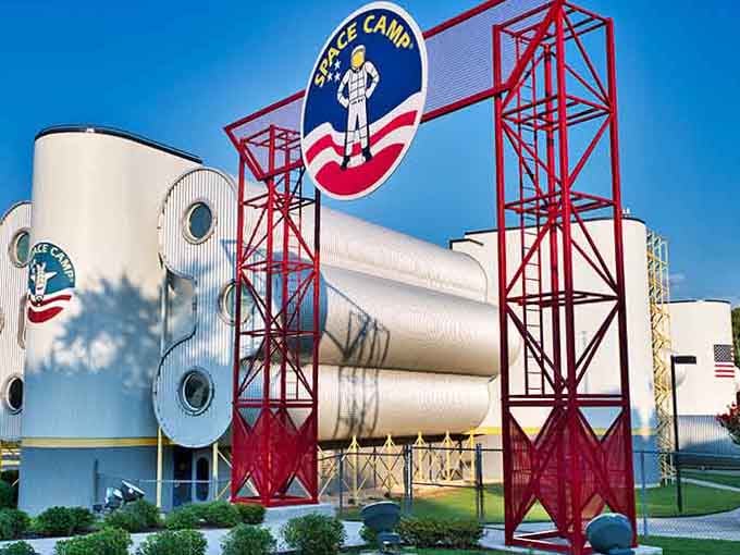 Space Camp's entrance promises adventure and learning, where future engineers and astronauts get their first taste of space exploration.