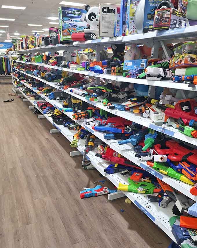 Toy aisles overflow with colorful chaos, where yesterday's must-haves become today's budget-friendly entertainment jackpot.
