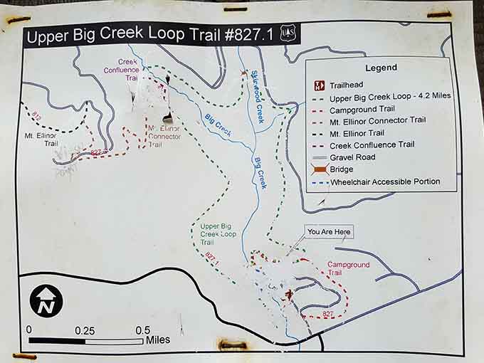 This trail map shows you're tackling 4.2 miles of loop, which sounds much shorter before you actually start hiking it.