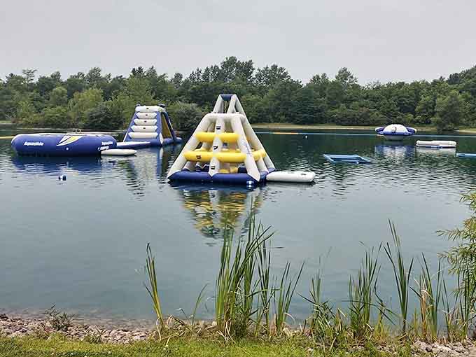 Camp Clay's floating playground turns a simple lake into summer's best destination for splashing and laughing around.