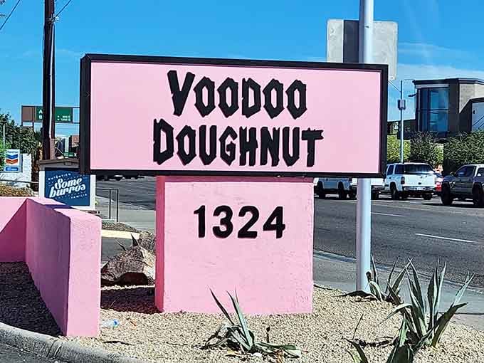 The pink signage makes finding this place easier than locating a cactus in Arizona, which is saying something around here.