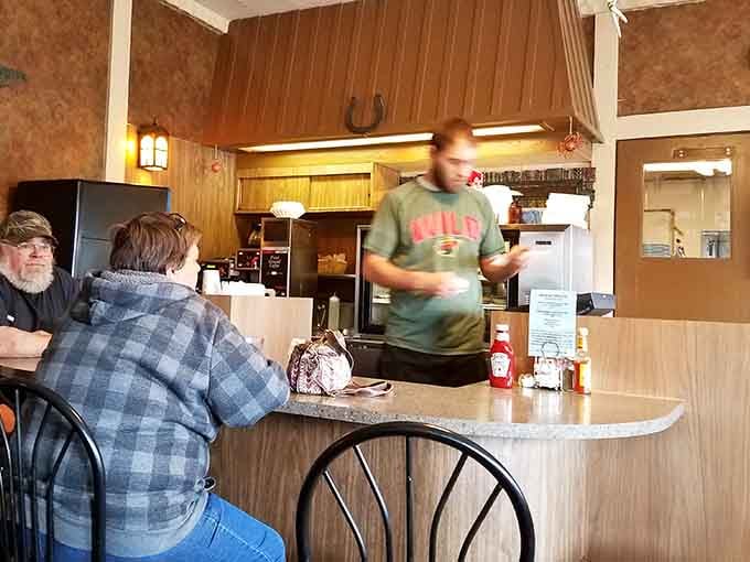 Counter seating offers front-row views of the kitchen magic happening right before your hungry eyes today.