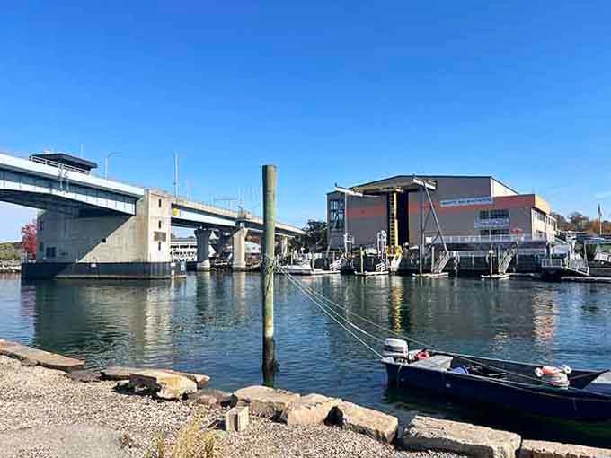 Drawbridges add just enough industrial charm to remind you this town actually works for its living daily.