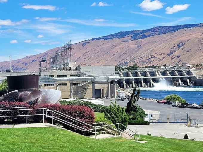 Rocky Reach Dam combines engineering marvel with manicured grounds, because hydroelectric power deserves attractive landscaping too.