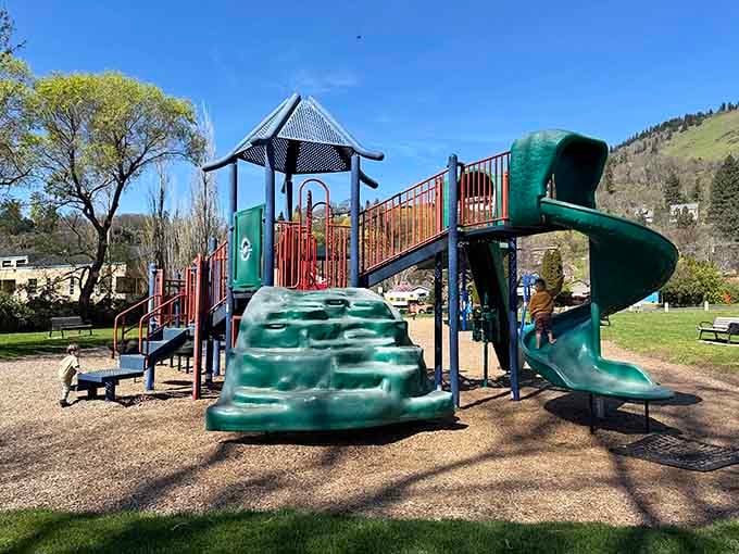 Daubenspeck Park's playground equipment stands ready to exhaust your grandkids while you enjoy the mountain views guilt-free.