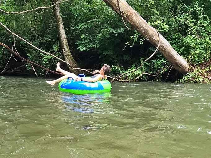 Solo floating perfection: sometimes the best company is just you, your tube, and the gentle current.