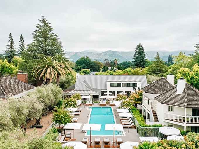 Pool views and mountain backdrops remind you that Yountville's luxury extends beyond the dining room experience.