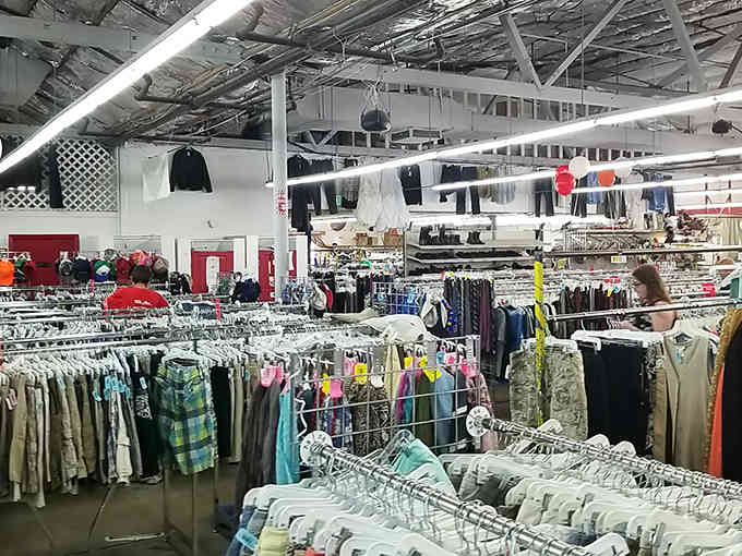 Shoppers browse methodically through organized sections, their carts filling up like winning lottery tickets at bargain basement prices.