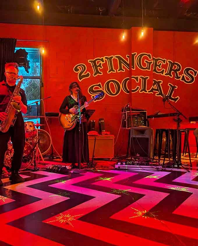Live music on a chevron dance floor, because a great bar should always have a little soul.