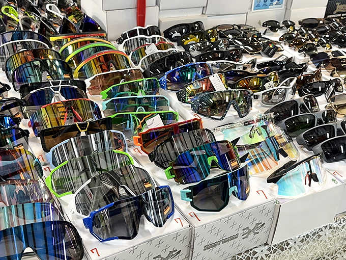 The sunglasses selection rivals any mall kiosk, offering eye protection in every style from classic to completely outrageous.