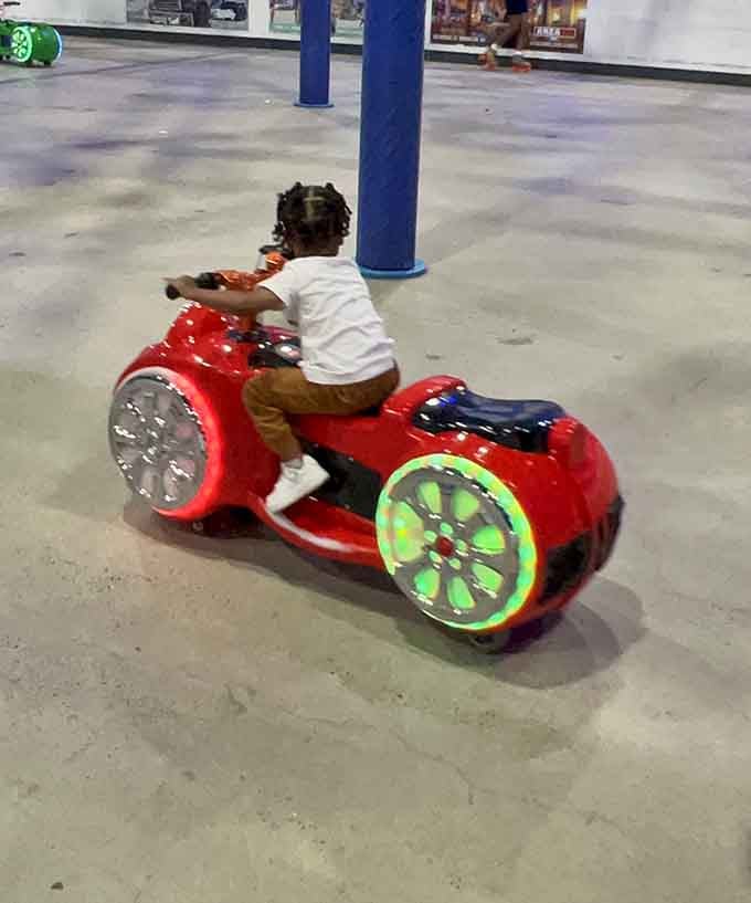 Ride-on toys let the smallest visitors zoom around like they're training for Brooklyn's traffic patterns.