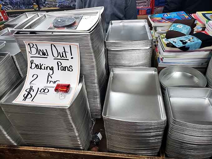 Baking pans for a dollar each, making your holiday cookie production suddenly much more affordable this year.