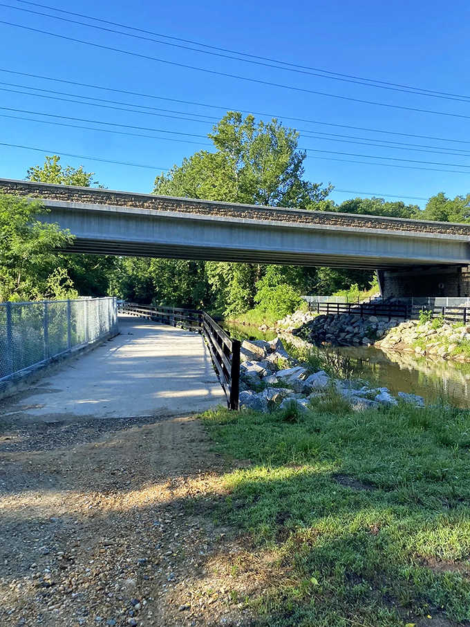 An underpass that proves even the utilitarian parts of the trail can frame a view worth stopping to appreciate fully.
