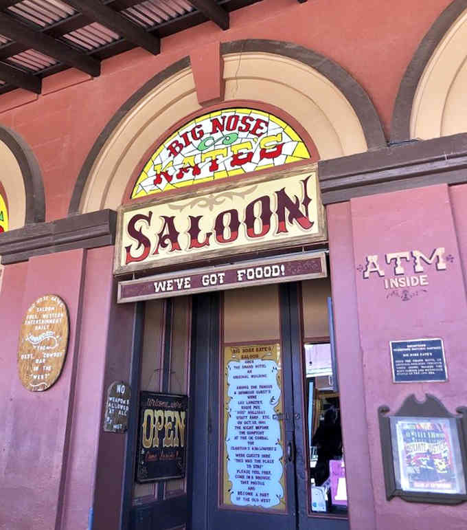 That arched entrance has welcomed everyone from silver miners to modern adventurers seeking authentic Western hospitality and great eats.