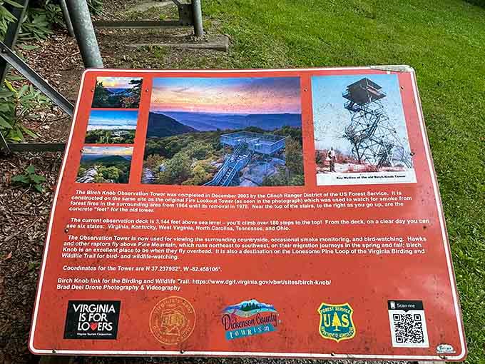 The informational marker tells the tower's story, though the views speak louder than any words ever could.