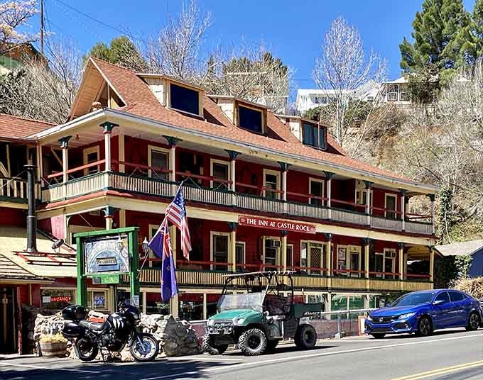 The Inn at Castle Rock clings to the hillside with Victorian determination, offering rooms with views and history.