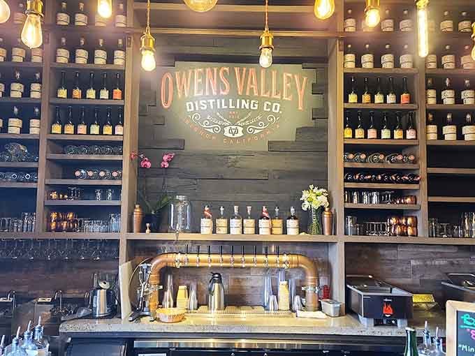 Owens Valley Distilling Company displays spirits like art on shelves that would make any home bar jealous.
