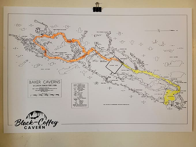 The cave map reveals an intricate network of passages, showing just how much territory lies beneath your feet in colorful detail.