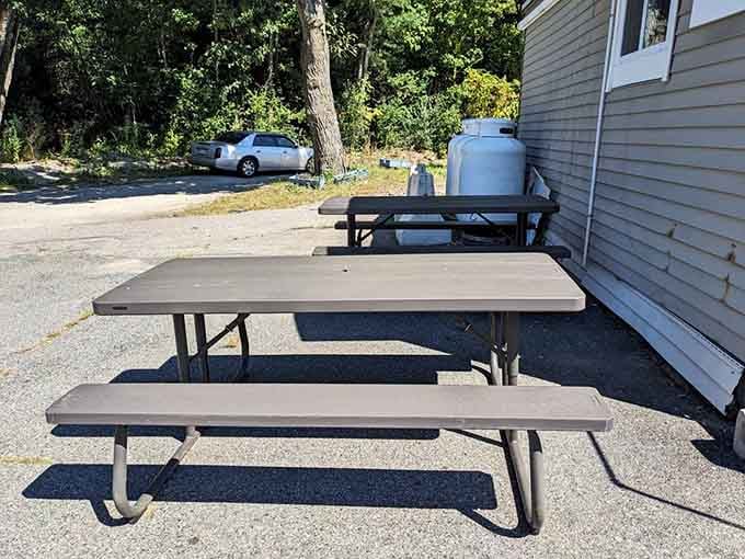 Outdoor picnic tables for those perfect New England mornings when eating inside feels like a crime against nature.