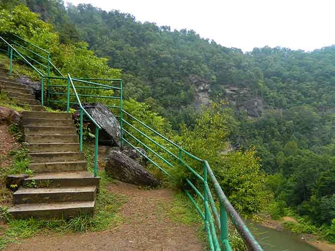 Steps leading down into the gorge for adventurers who think viewing from above is just the opening act.