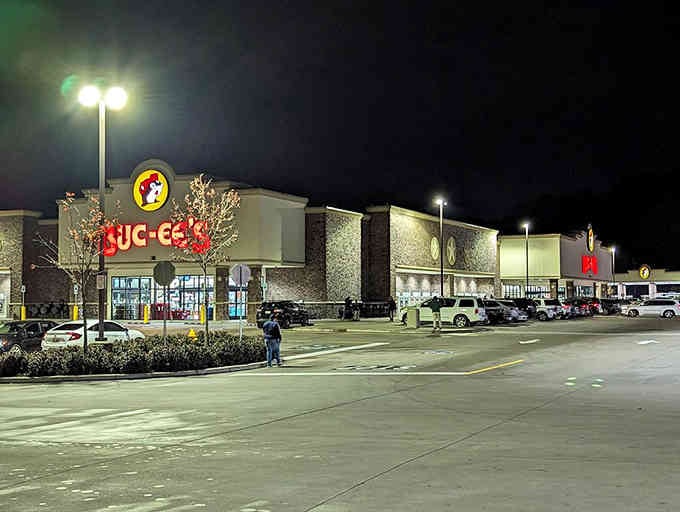 Even at night, the place glows like a beacon for weary travelers seeking clean restrooms and endless snacks.