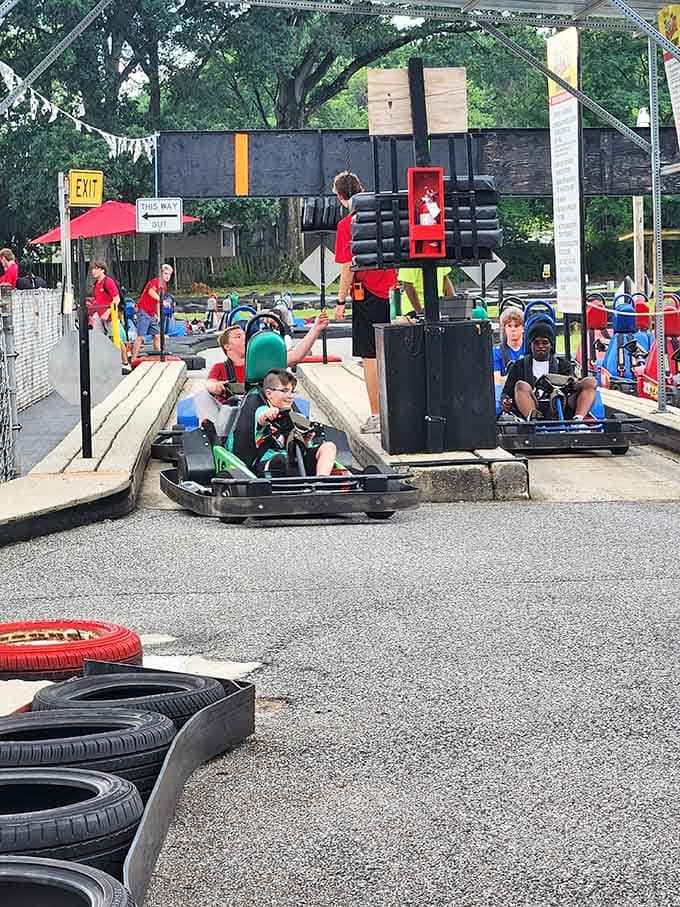 Lined up at the starting area, these karts represent possibilities, each one a ticket to becoming today's track champion.