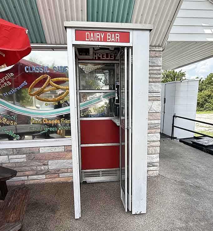 An actual phone booth at a diner in 2024 is either delightfully retro or a time machine, possibly both.