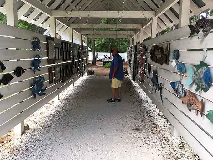 The Iron Fish Gallery displays local art on walls that prove creativity thrives especially well in places without traffic lights or deadlines.