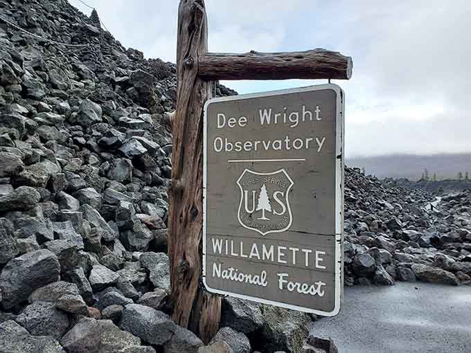 The Forest Service sign welcomes visitors to this National Historic Landmark where history literally rocks.