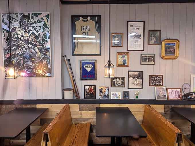Wall decor that tells stories of community, sports, and local pride without trying too hard to be trendy.
