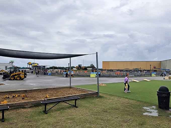The sprawling facility includes turf areas and multiple activity zones, proving this operation takes construction-themed entertainment quite seriously indeed.