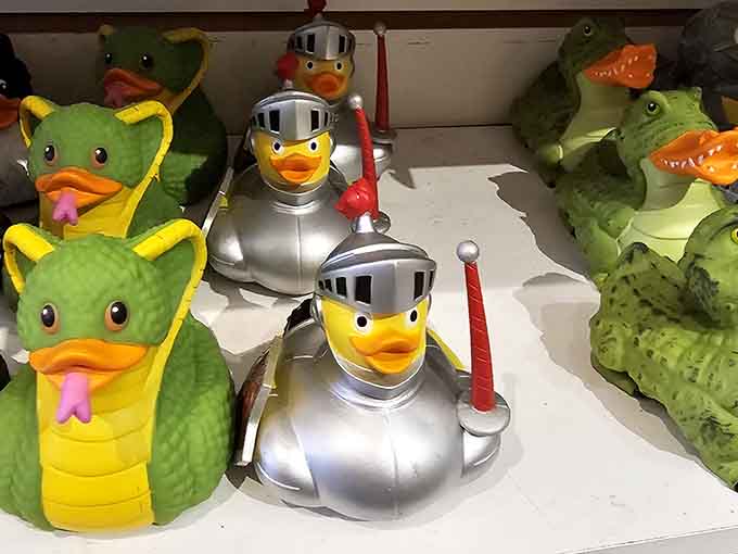 Knight ducks in shining armor stand ready to defend your bathtub from dragons, soap scum, and general boredom alike.