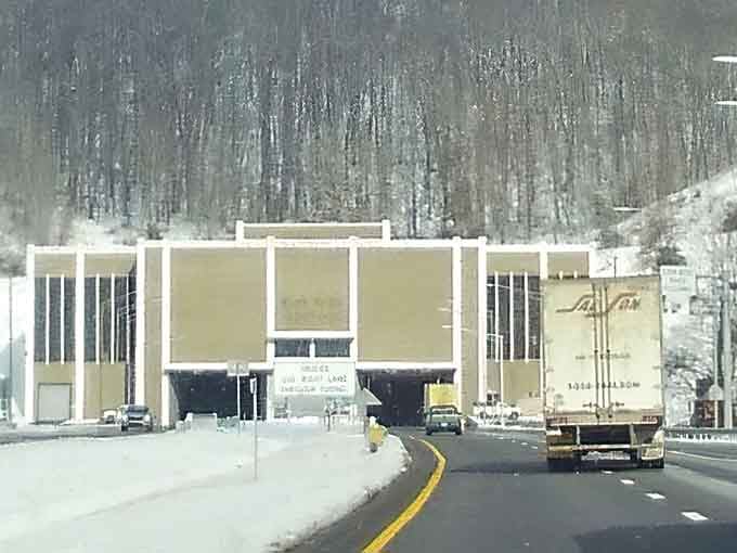 Winter transforms the entrance into a scene from a snow globe, proving the tunnel works in all seasons.