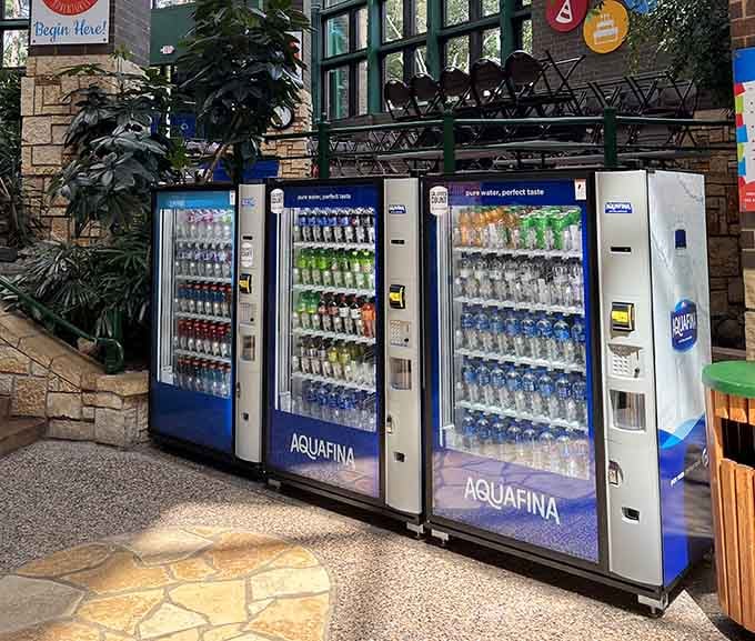 Vending machines stocked and ready, because even paradise requires proper hydration and the occasional snack break.