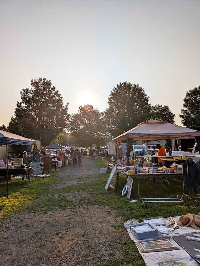 Golden hour at the market transforms ordinary treasure hunting into something almost magical and cinematic.