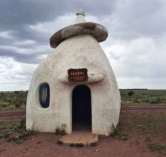 Education was important even in the Stone Age, as this charming schoolhouse demonstrates with its mushroom-cap roof.