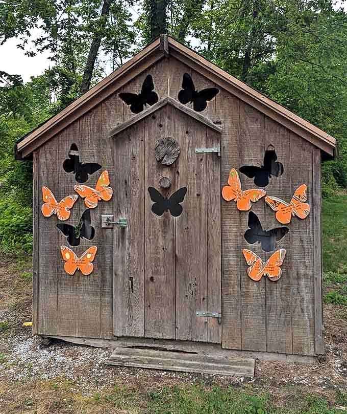 Even the storage sheds get decorated with butterflies because why should buildings be boring?