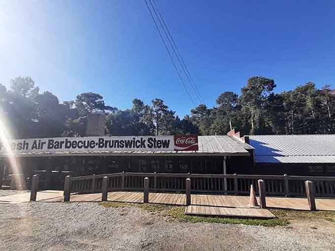 The classic exterior that's been greeting hungry travelers for generations, looking exactly like a legendary barbecue joint should look today.