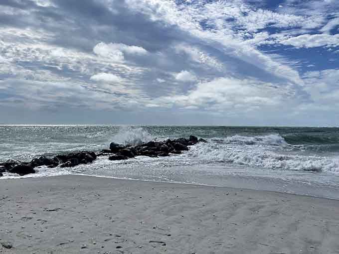 Waves rolling in with that perfect rhythm, nature's white noise machine set to maximum relaxation mode.