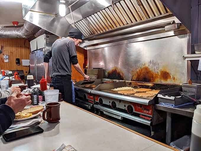 Watching those griddles work is better than most cooking shows, and the aroma's absolutely free.