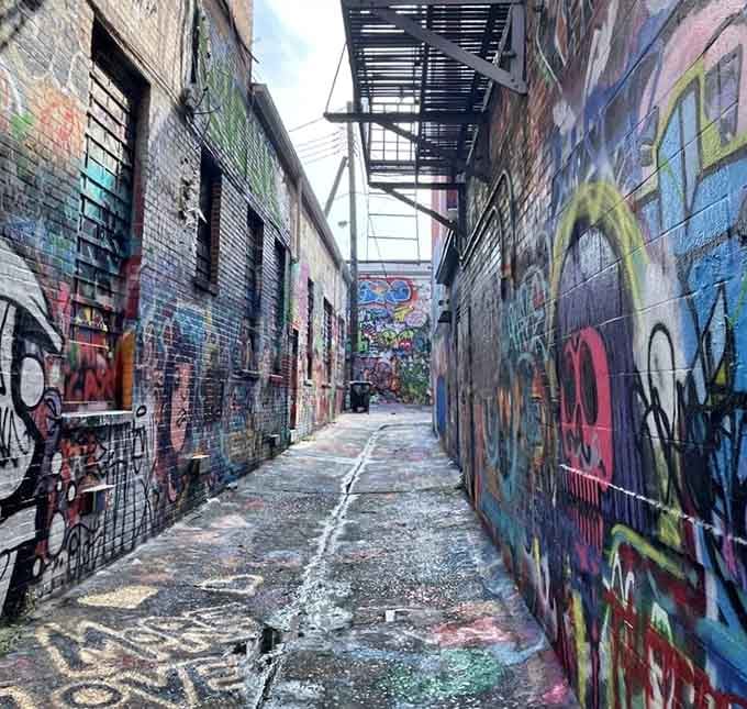 The alley stretches ahead like an invitation to explore, promising new discoveries around every colorful corner and turn.