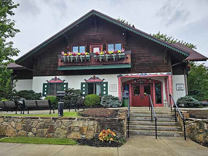 The Welcome Center's flower boxes and traditional architecture set expectations before you've even parked your car.