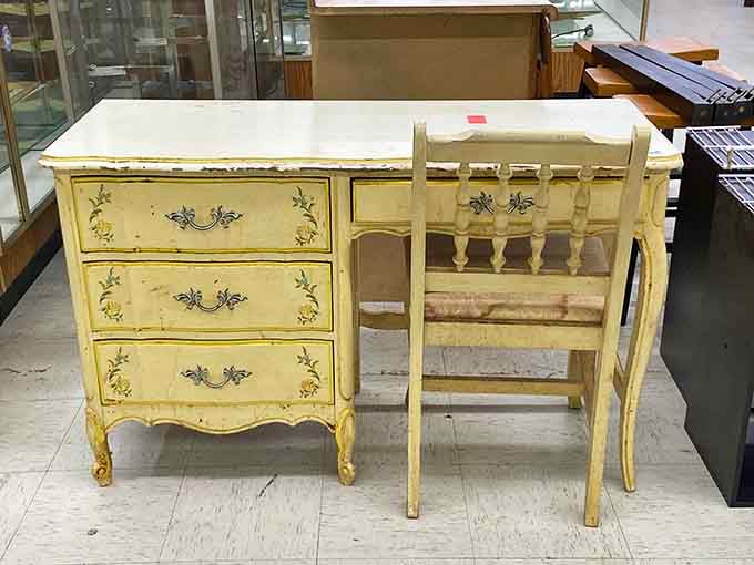 This yellow vintage desk set needs only your creativity and maybe a fresh coat of paint.